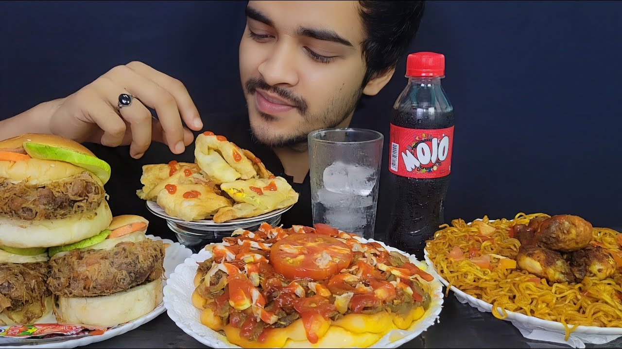 ASMR : EATING FAST FOOD - CHICKEN PIZZA 🍕 CHICKEN BURGERS 🍔 SPICY ...