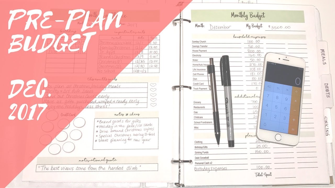 Pre-Planning Budget: December 2017 - YouTube