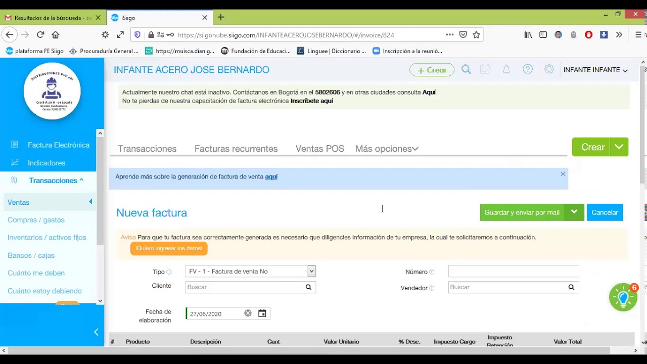 Elaboración de factura de venta en Siigo Nube - YouTube
