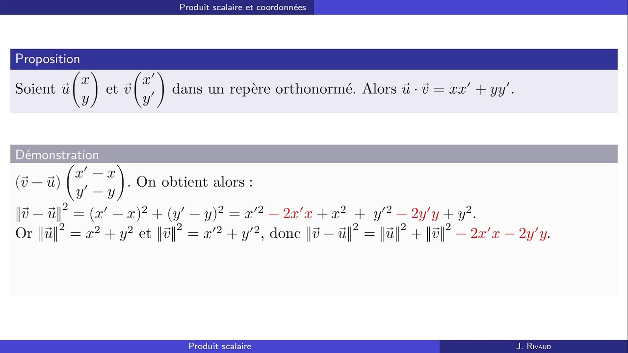 Formule du produit scalaire avec des coordonnées: démonstration - YouTube