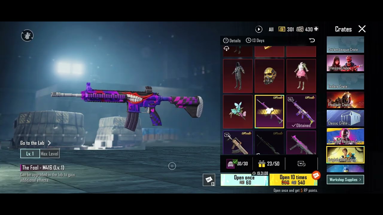 10 uc Lucky spin || M4 Fool create opening || Scar - L skin || Bgmi ...