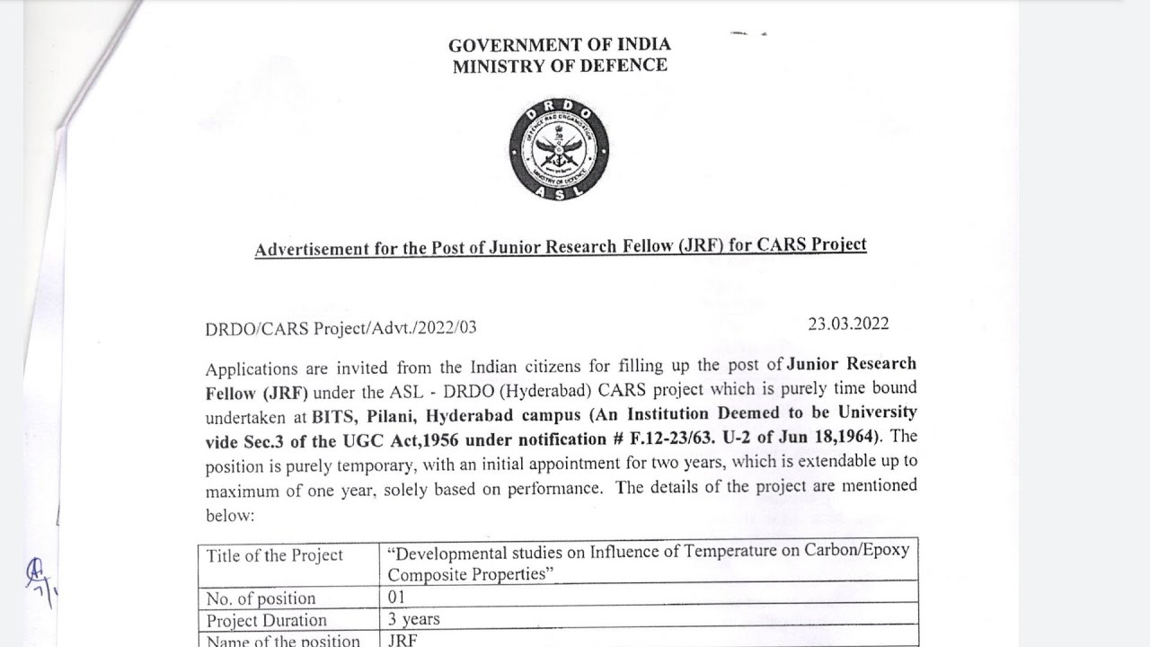DRDO ASL Recruitment 2022 | DRDO ASL JRF 2022 | #Examdrive - YouTube