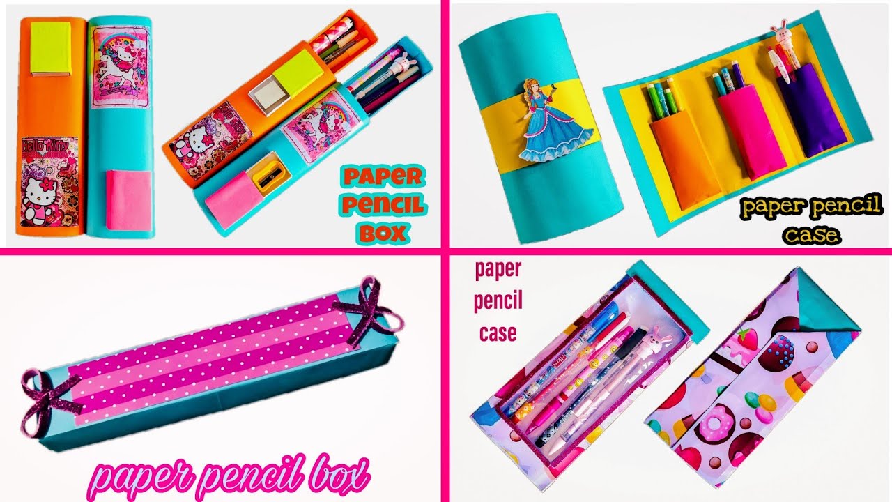 4 DIY Paper Pencil cases | Paper crafts | school supplies | How to make ...