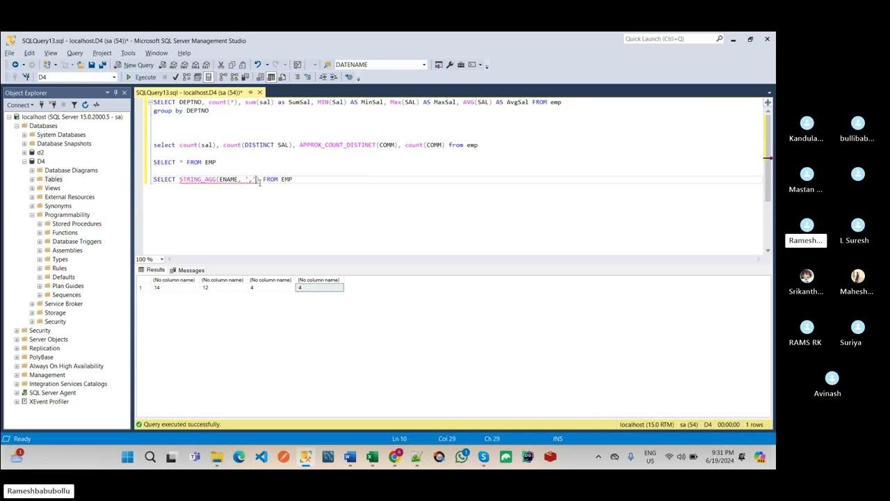 Part 19 - SQL Server - Aggrgate Functions By Ramesh Babu Bollu - YouTube