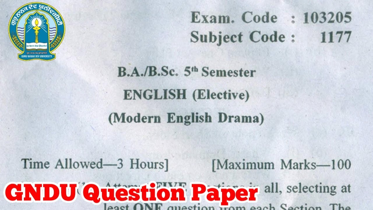 Gndu BA / Bsc 5th Semester English Elective Question Paper || English ...