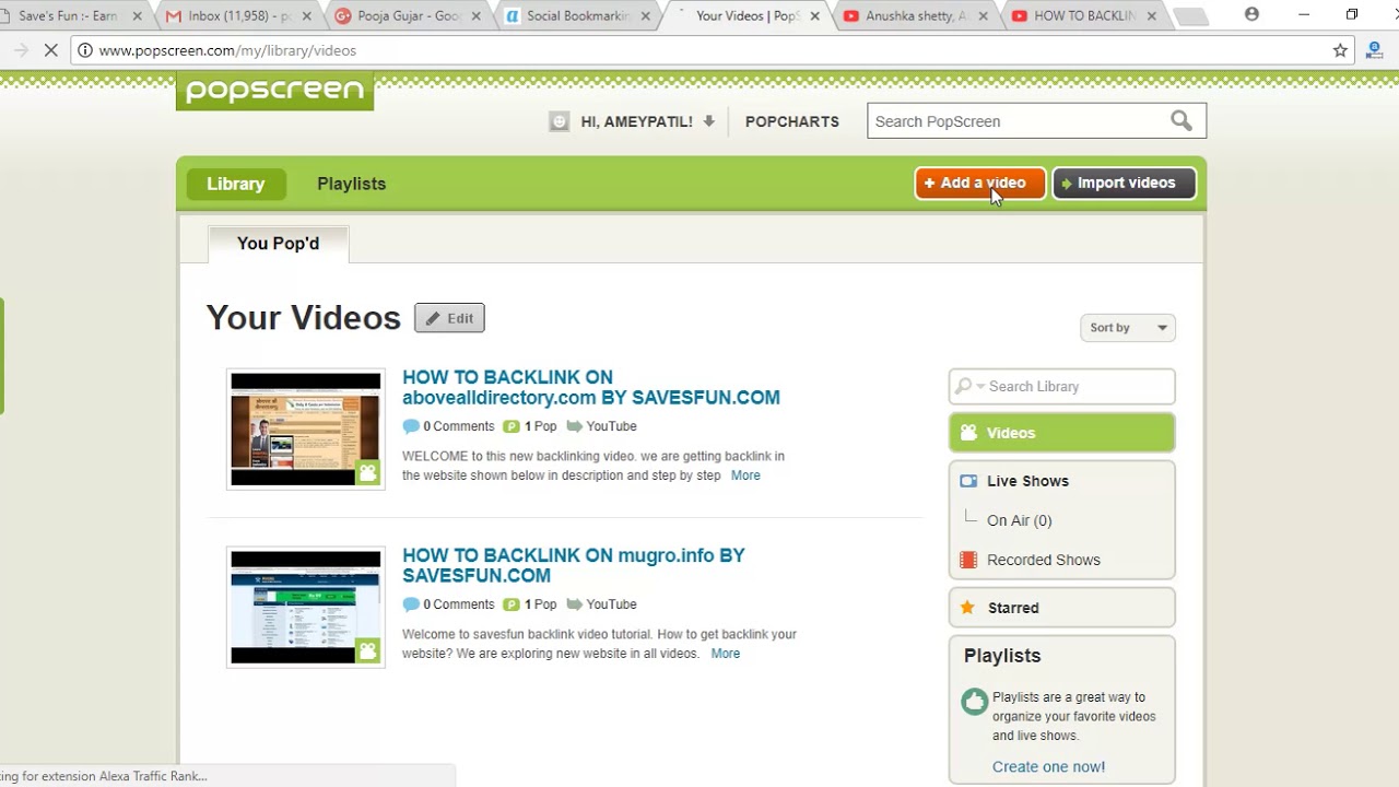 HOW TO BACKLINK ON popscreen.com BY SAVESFUN.COM - YouTube