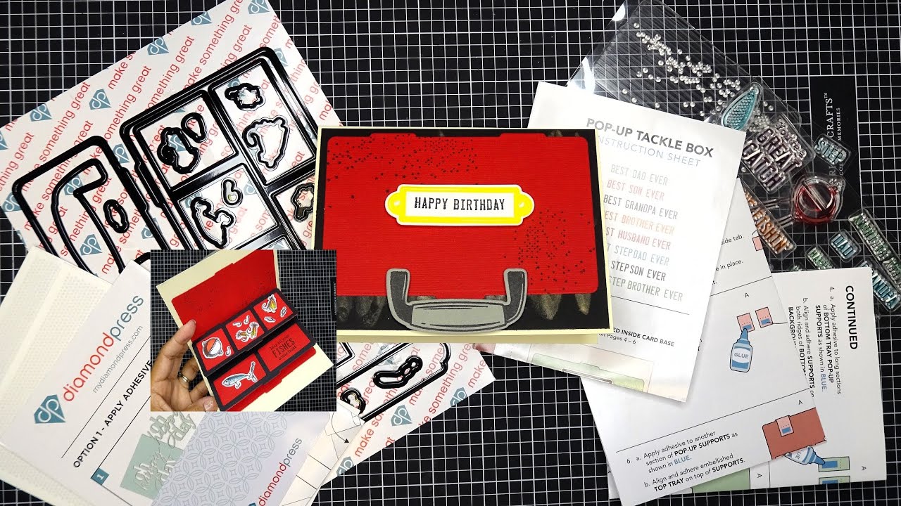 Diamond Press "Tackle Box" Pop-Up Card Stamps and Dies Review Tutorial ...