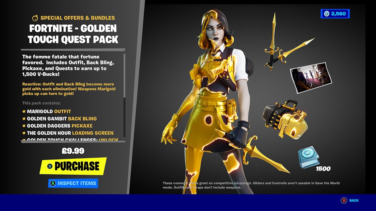 Fortnite - GOLDEN TOUCH QUEST PACK RETURNS!!! (Marigold Skin) - YouTube