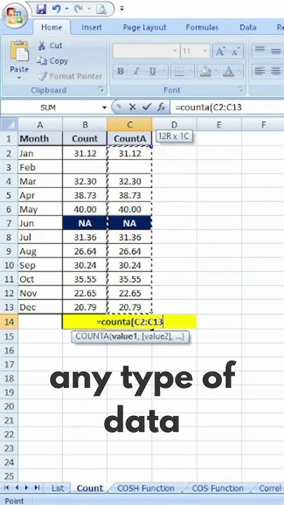CountA Function in Excel - YouTube