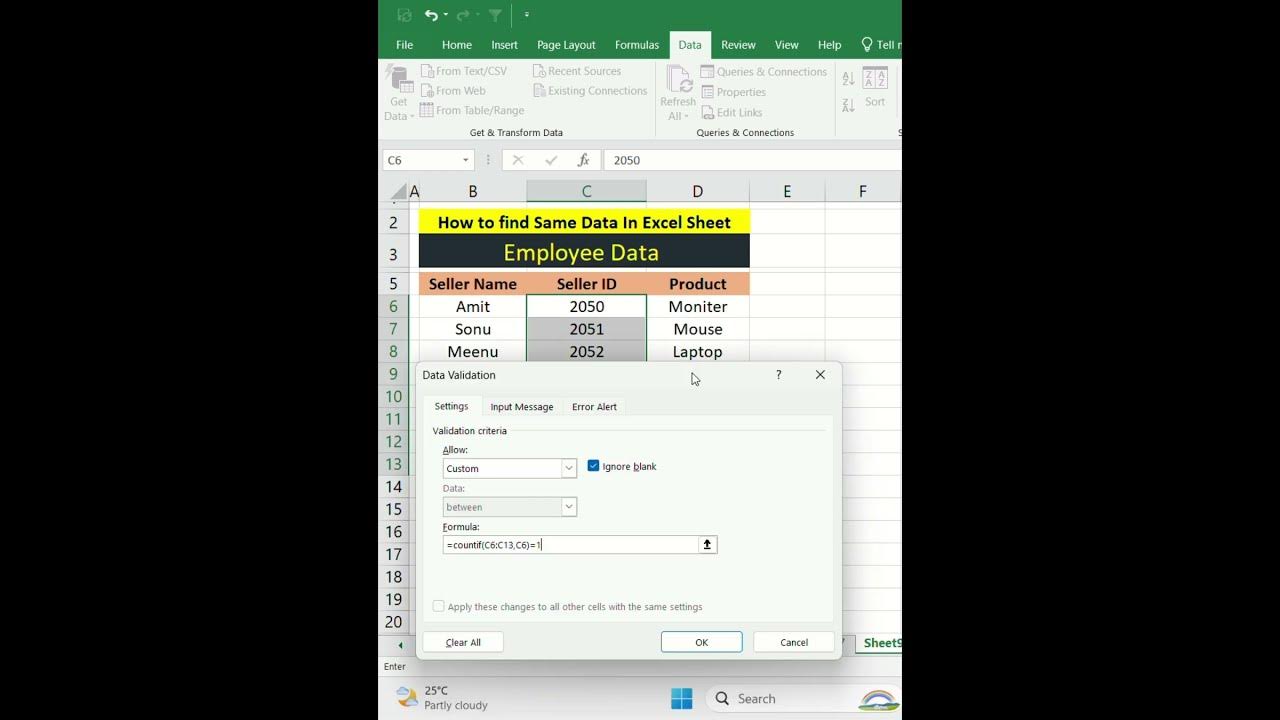How to find Same Data In Excel Sheet #shorts #excel - YouTube