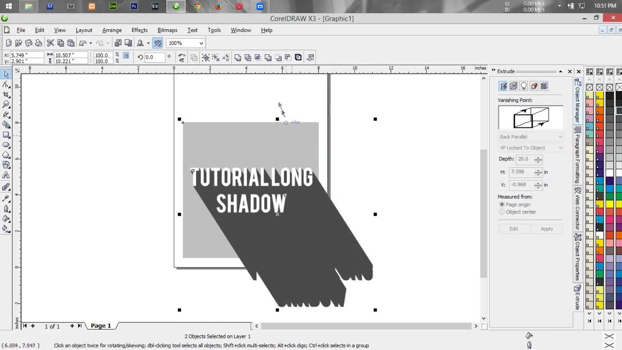 Totorial CorelDraw : Long Shadow Using Extrude Effect - YouTube