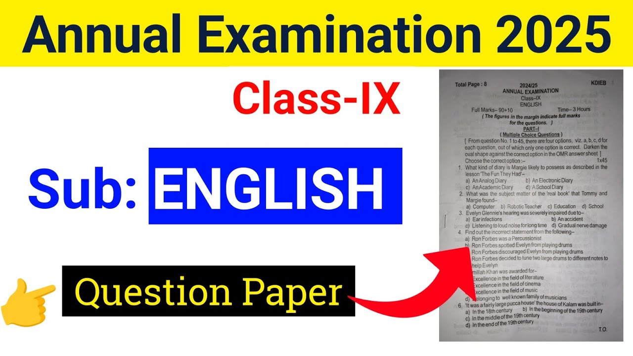 Annual Exam Question Paper 2025 Class 9 English || Kokrajhar District ...