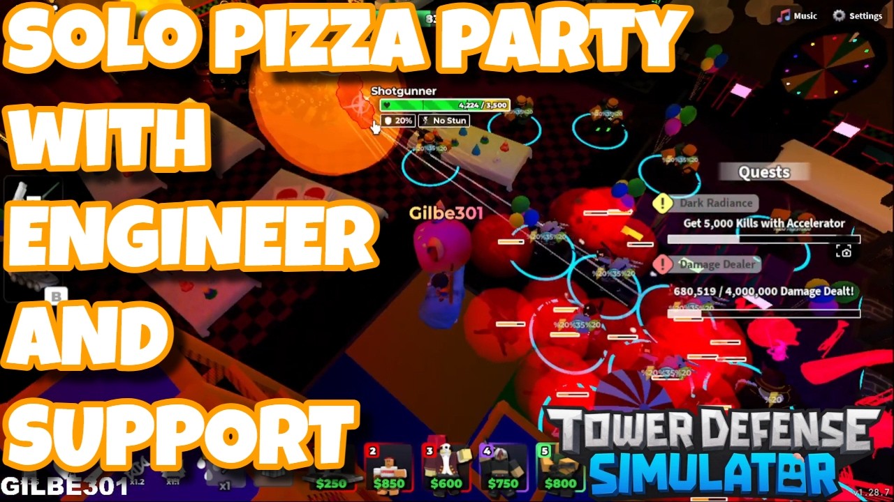 SOLO PIZZA PARTY WITH ONLY ENGINEER AND SUPPORT | ROBLOX Tower Defense ...
