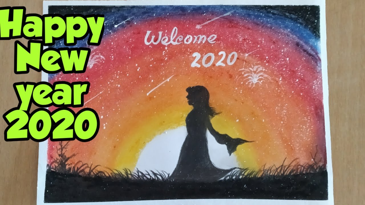 happy new year 2020 drawing...../ How to draw happy New year greetings ...