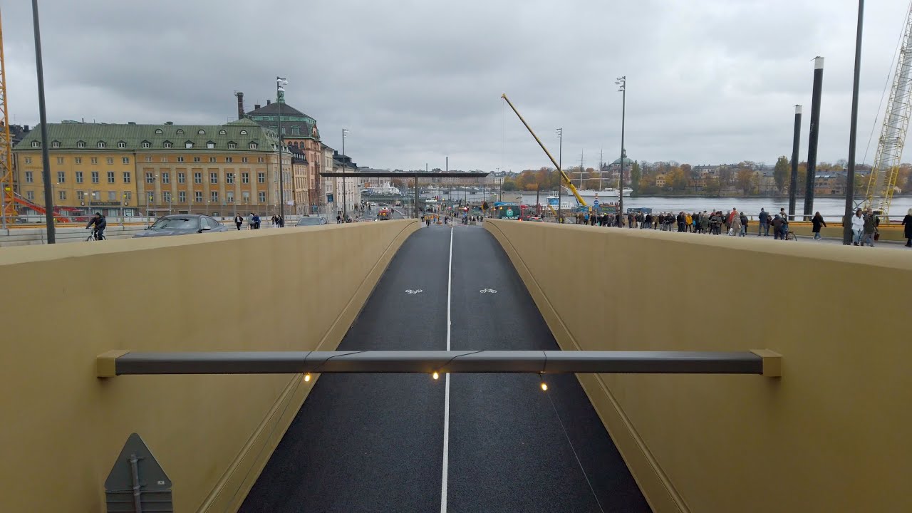 First walk on Guldbron "The Golden Bridge" in Stockholm, Slussen ...