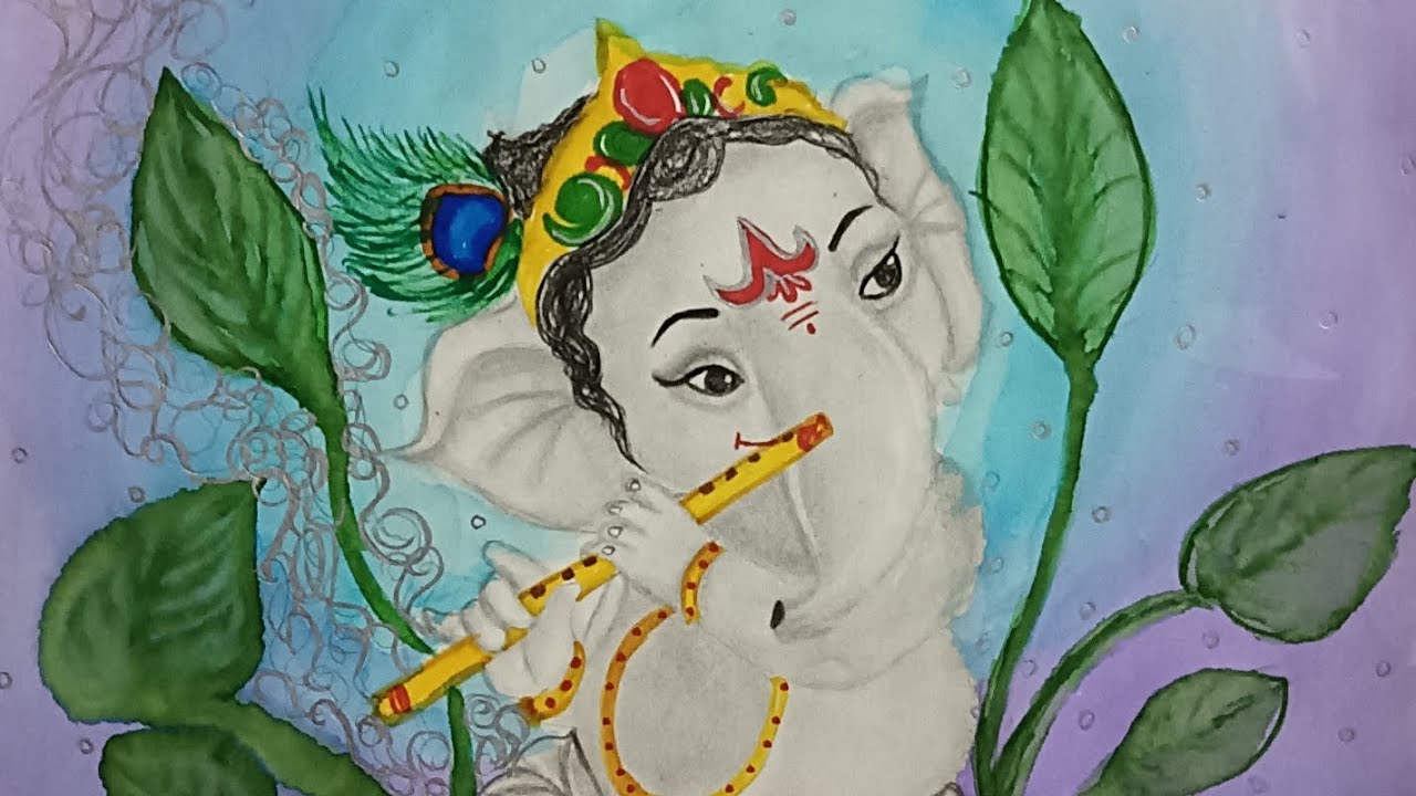 ganpati bappa painting with sketching and water colour painting ...