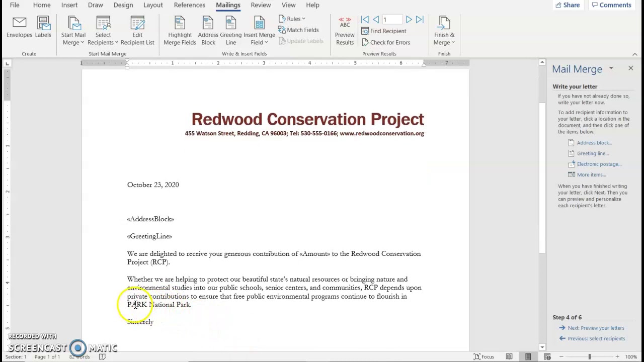 Word Module 6 Skills Review RedwoodLetterMerge - YouTube