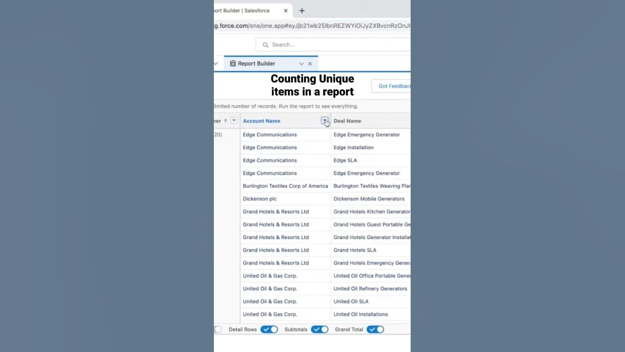 Count Unique Items In A Report Shorts Salesforce Youtube