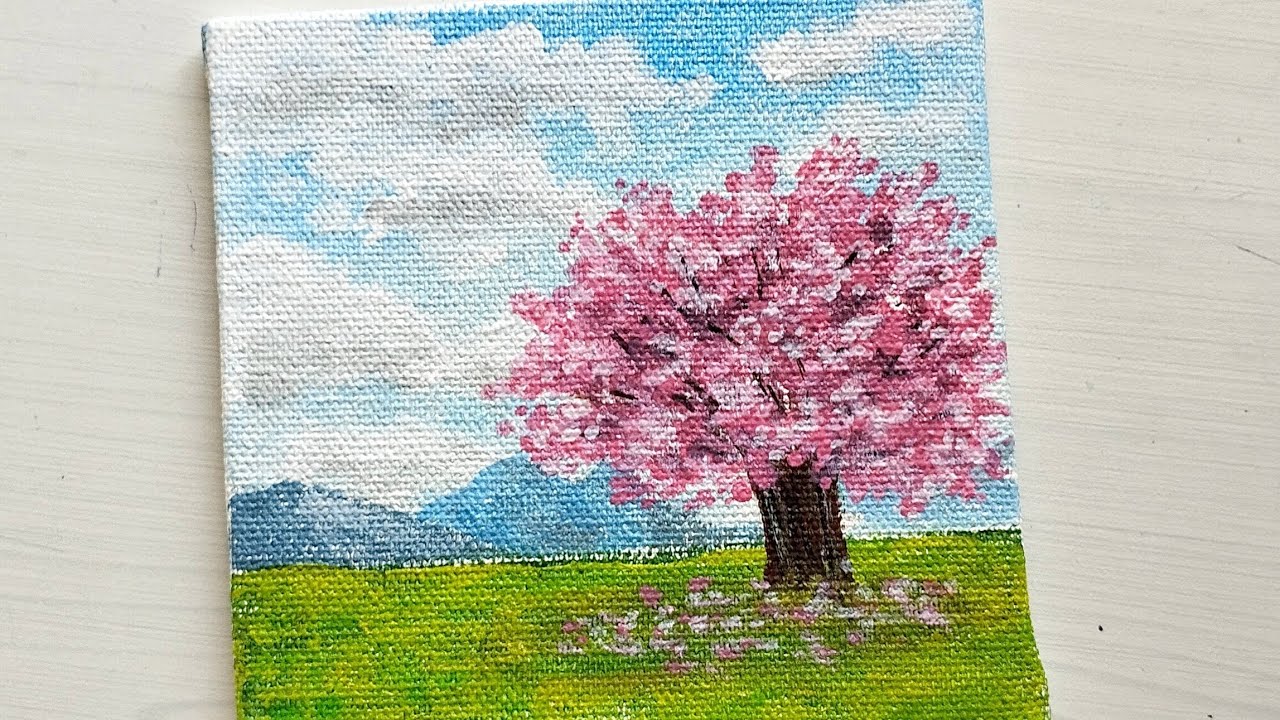 Easy Way to Paint a Spring Scene using Acrylic Paint - YouTube