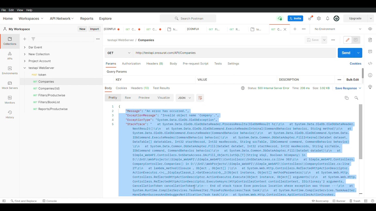 System Data Oledb Oledbexception Error In Postman Youtube