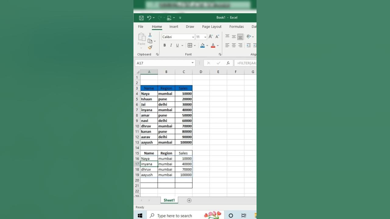 Apply Filter Formula Excel Part 1 #ytshorts #shortsfeed #exceltips # ...