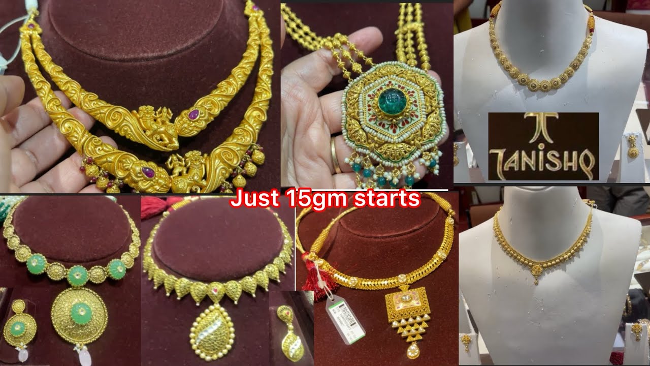 Just 15gm start necklace set designs by Tanishq | lightweight gold necklace designs |hasli ...