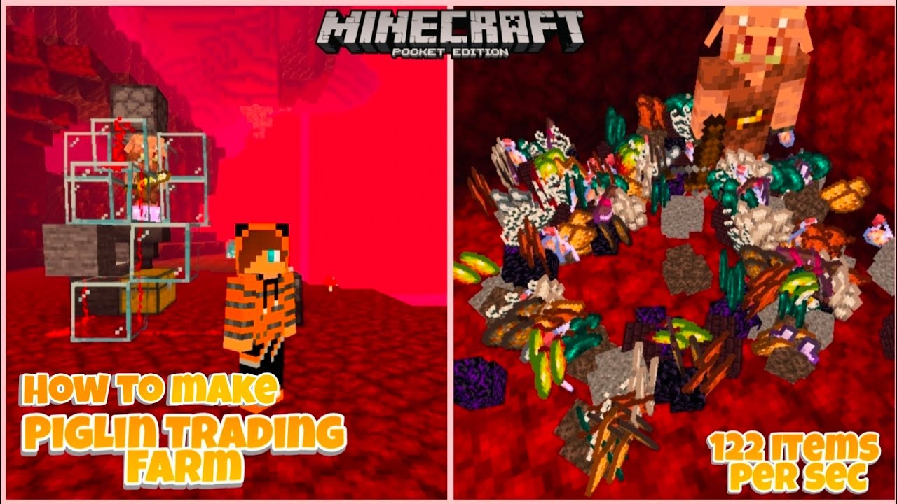 How to make piglin bartering farm in minecraft pe with new trick (MCPE ...