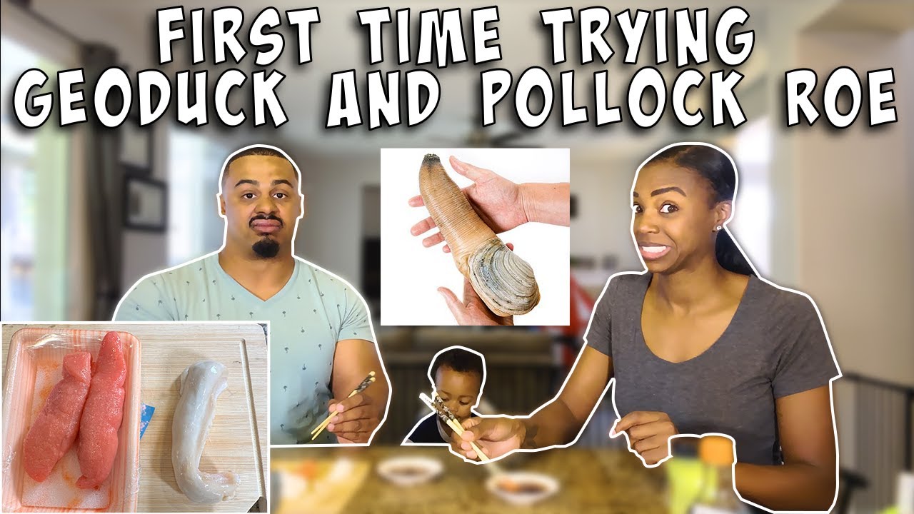 First Time Trying Geoduck and Pollock Roe RAW! - YouTube