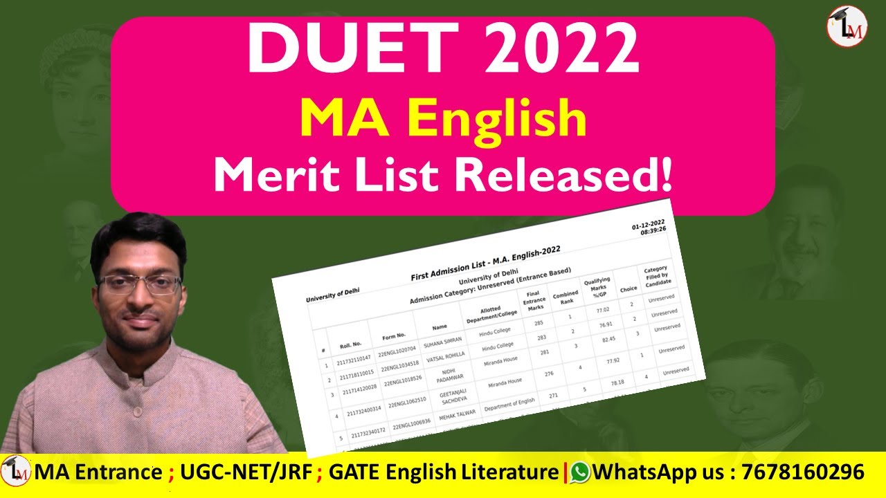 DUET 2022 | MA English Entrance Merit List Released! - YouTube