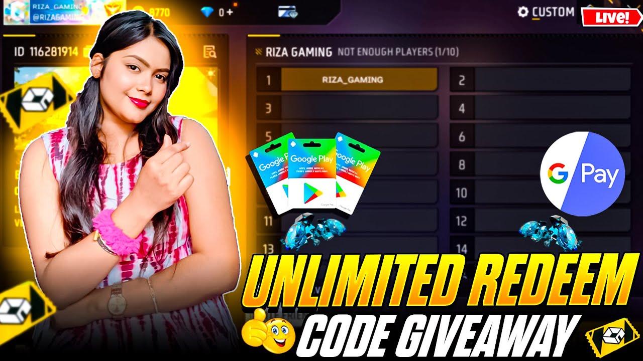 FREE FIRE LIVE CUSTOM ROOM GIVEAWAY | FF LIVE TEAMCODE GIVEAWAY | FF LIVE GIVEAWAY CUTE GILR FF ...