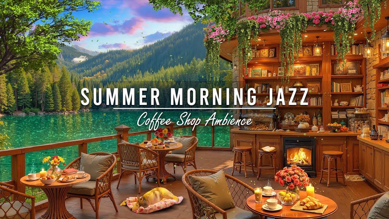 Summer Morning Outdoor Coffee Shop Ambience ☀ Relaxing Jazz ...