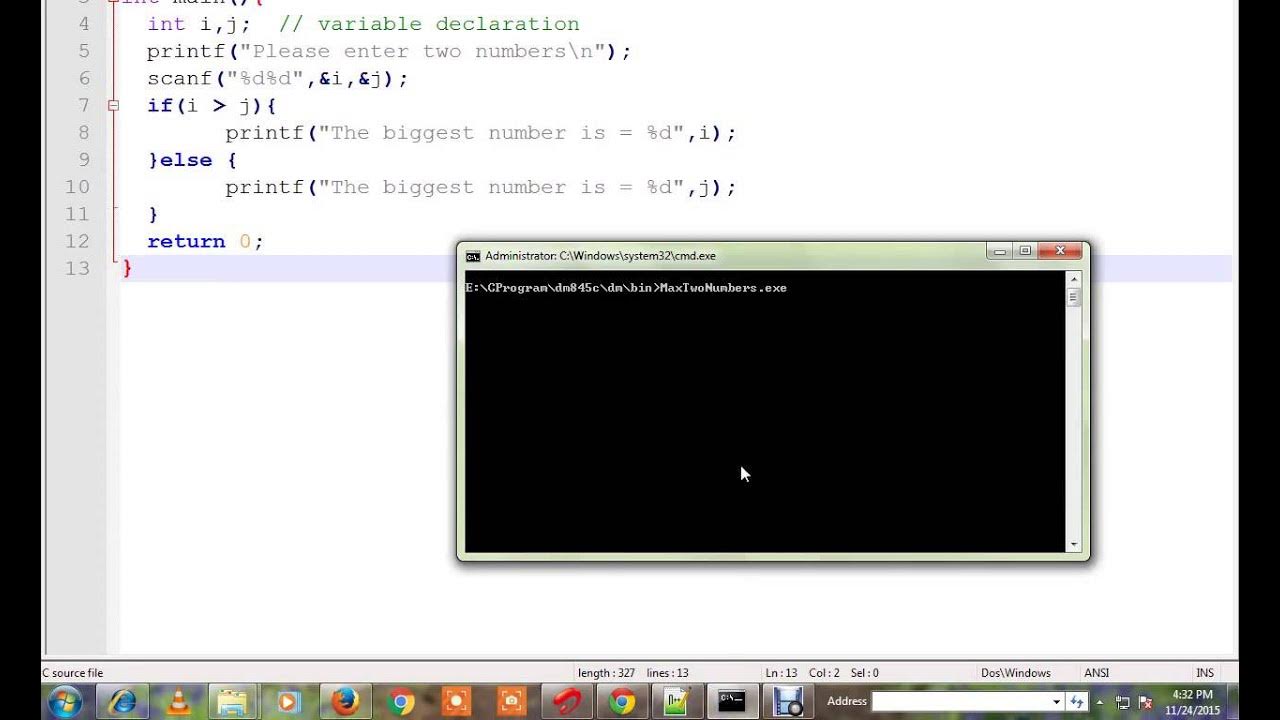 C PROGRAM TO FIND OUT MAXIMUM OF TWO NUMBERS DEMO - YouTube