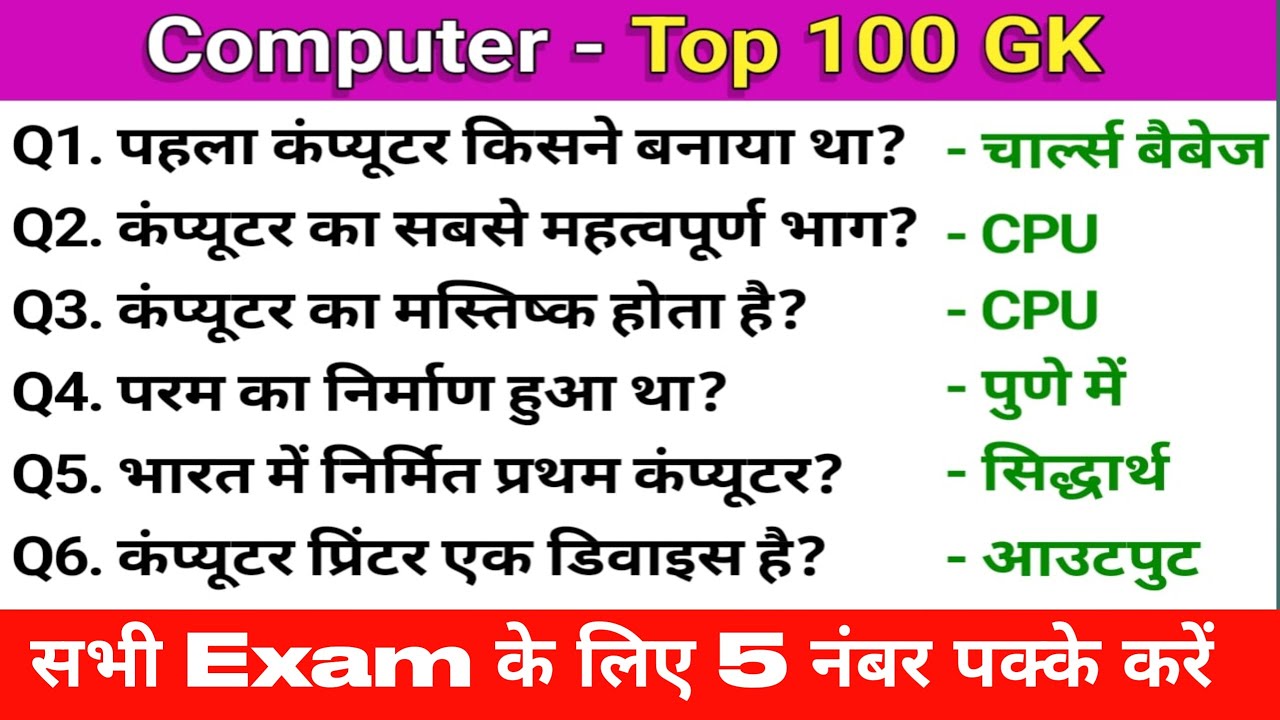 कम्प्यूटर सामान्य ज्ञान | Computer Gk questions in hindi | computer gk ...