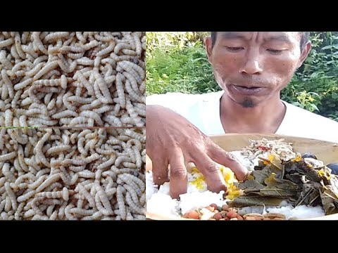 (Mukbang) Wild bamboo worms ,king chilli, leaves, etc.northeast ...