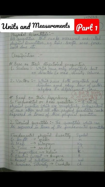 class 11 units and measurements notes part 1 [ classification ...