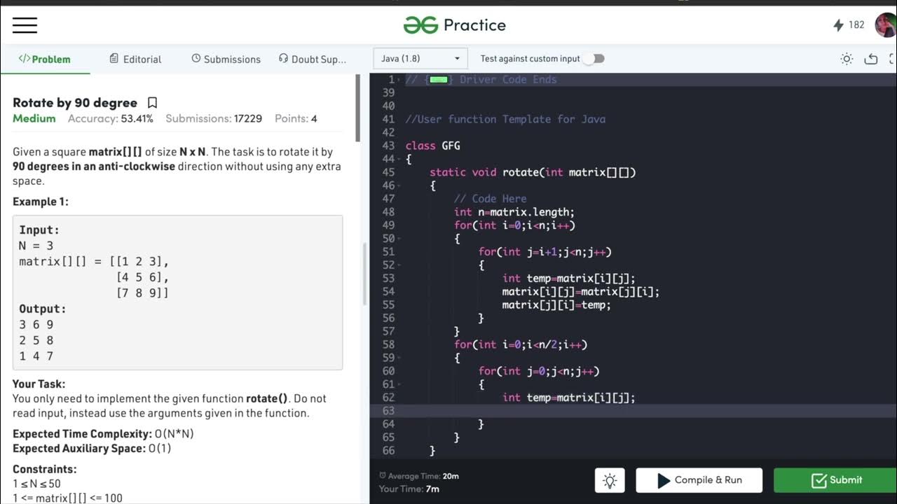 Rotate By 90 Degree Geeksforgeeks Java Best Case Complexity Youtube