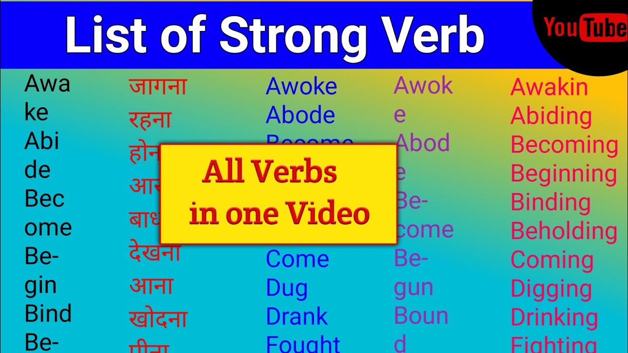 Verb forms in English V1 V2 V3 | Verb list | verb forms | Irregular ...
