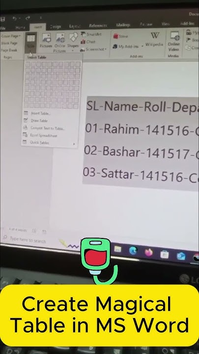 Create Magical Table in MS Word #shortvideo #video #newshorts #table #mswordtricks #tricks - YouTube