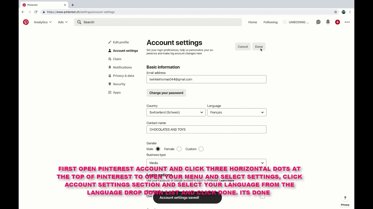 HOW TO CHANGE LANGUAGE IN PINTEREST DESKTOP - YouTube