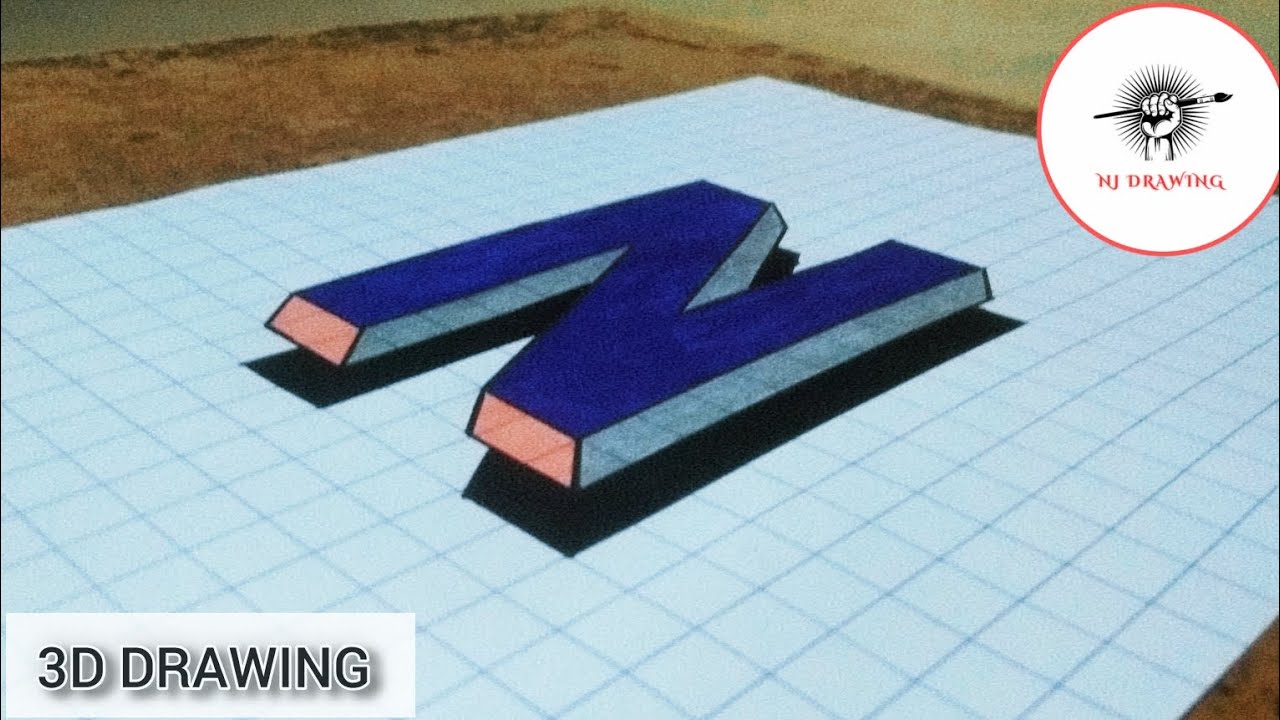 N letter 3D drawing | Easy N letter 3D drawing | 3D N letter drawing ...