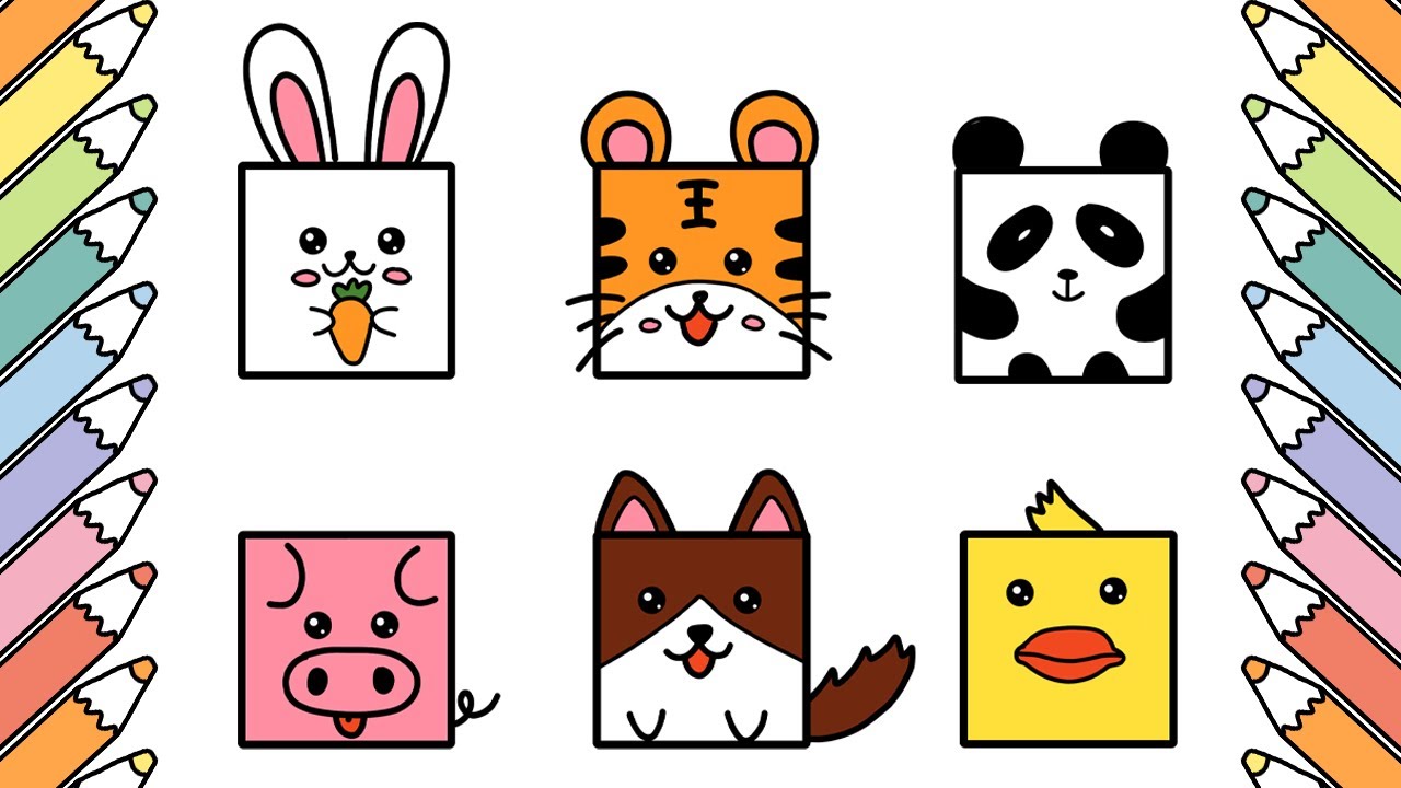 Drawing and Coloring Cute Animals from Squares Easy for Kids and ...