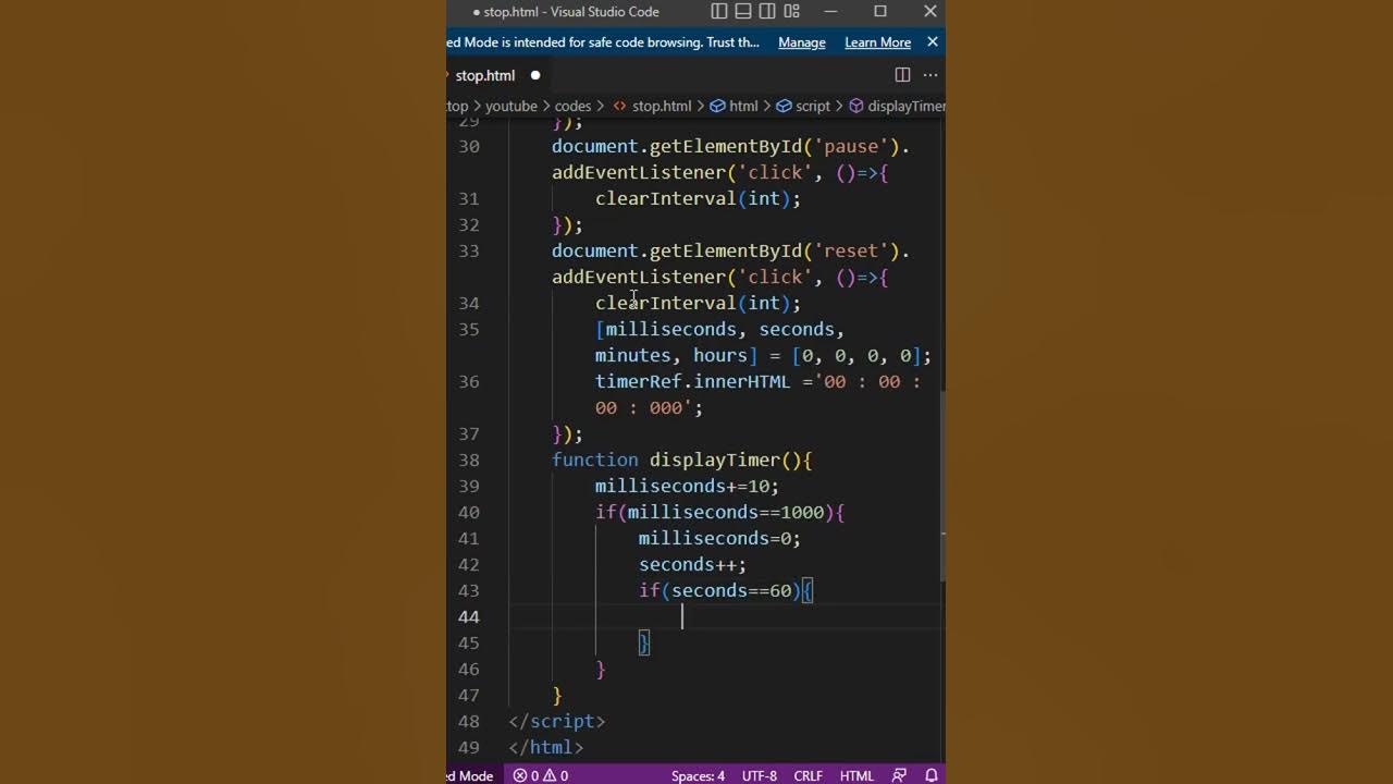 Stopwatch Html Css And Javascript Youtube