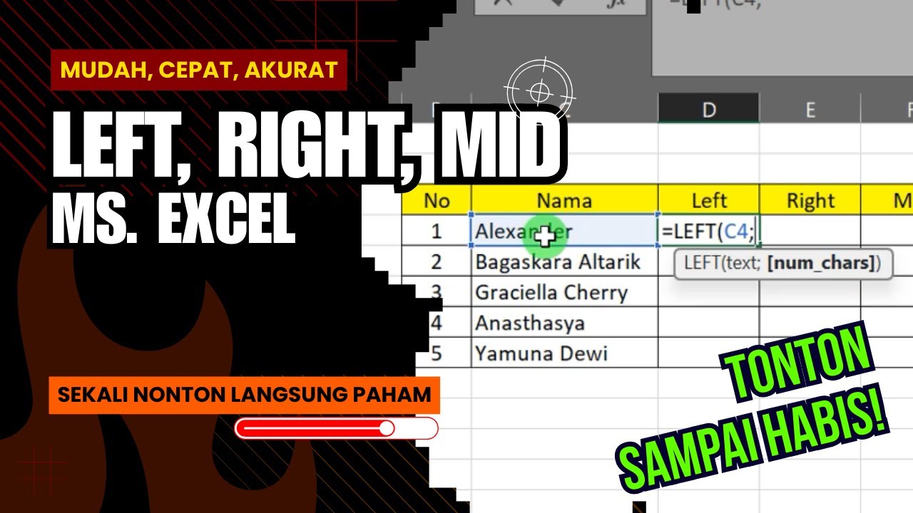 LEFT, RIGHT, MID (Fungsi Text Formula Ms.Excel) - YouTube