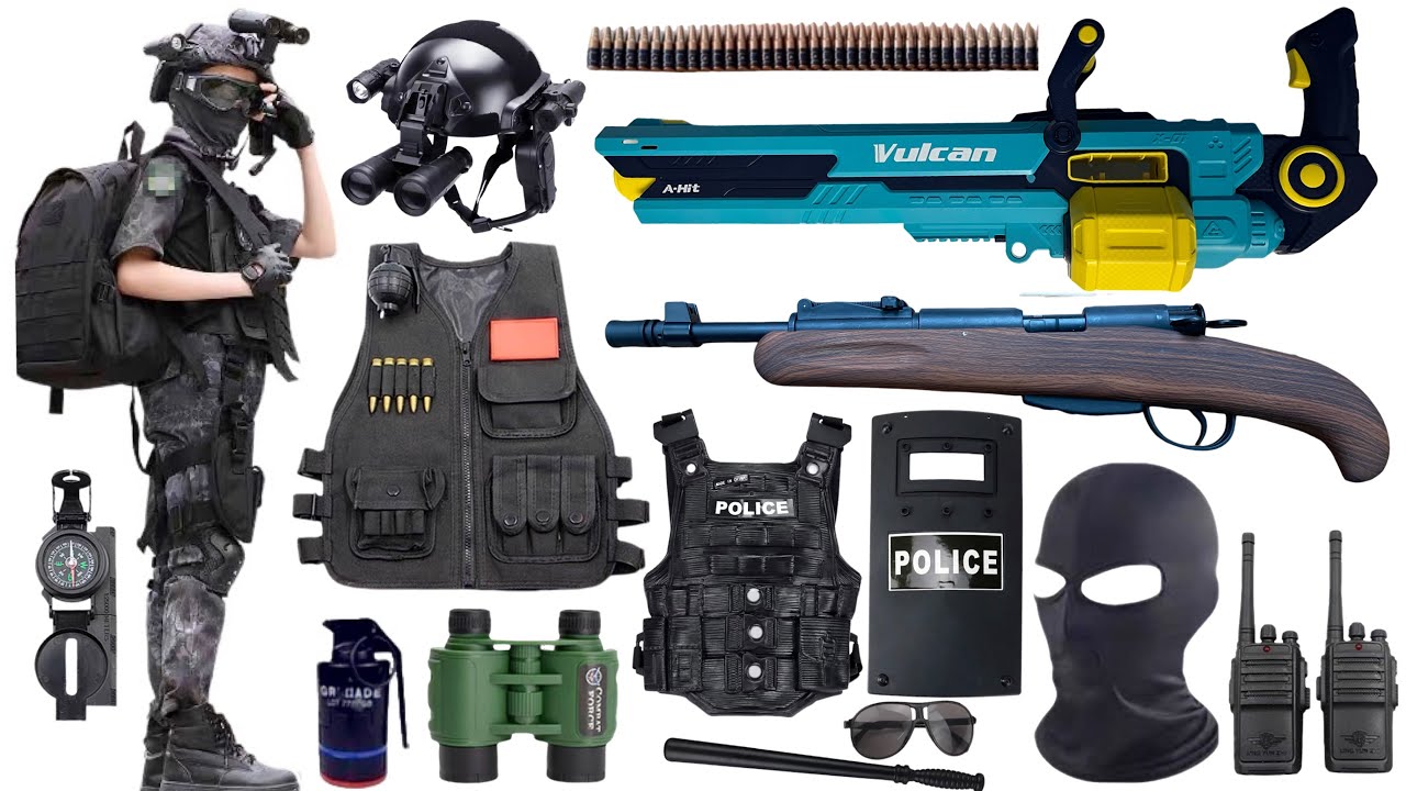 Special police weapon toy set unboxing, Gatling machine gun, K31 rifle ...