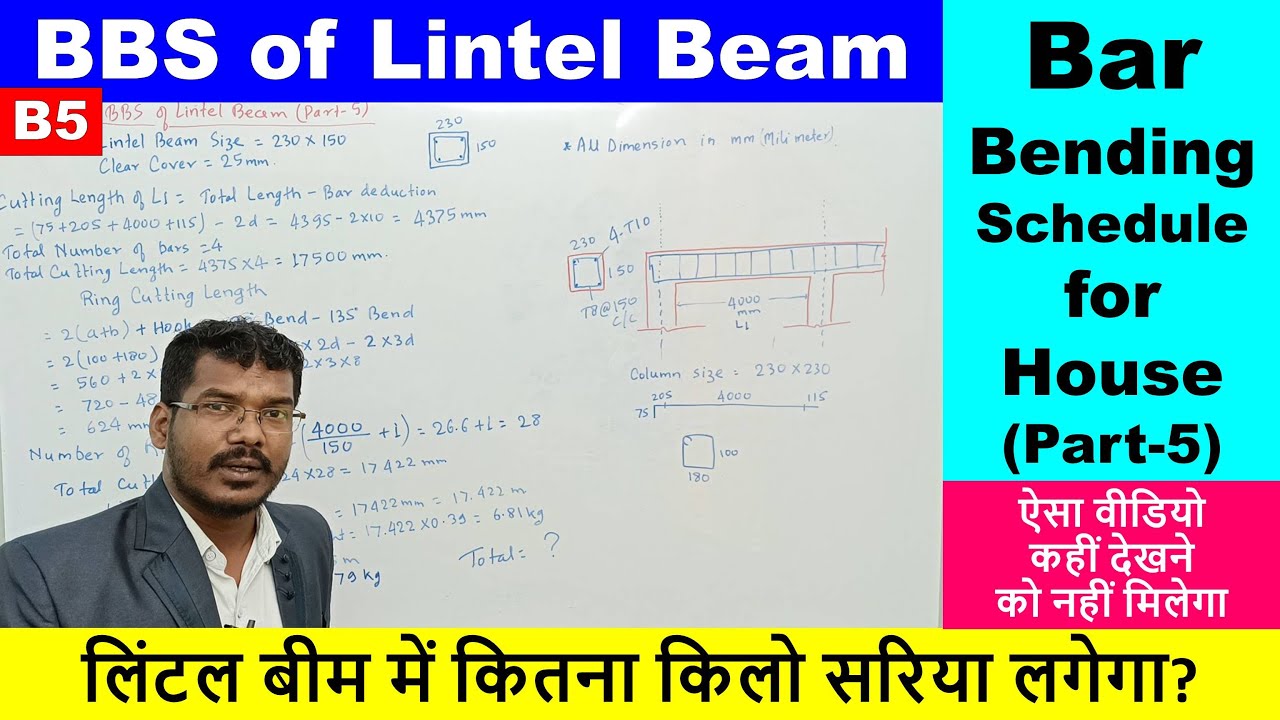 BBS of Lintel Beam (Part- 5) | Bar Bending Schedule for House | - YouTube