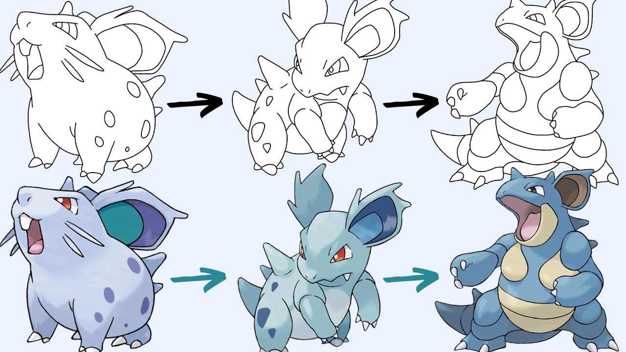 Comment Dessiner LE POKÉMON NIDORAN NIDORINA NIDOQUEEN FACILEMENT ...