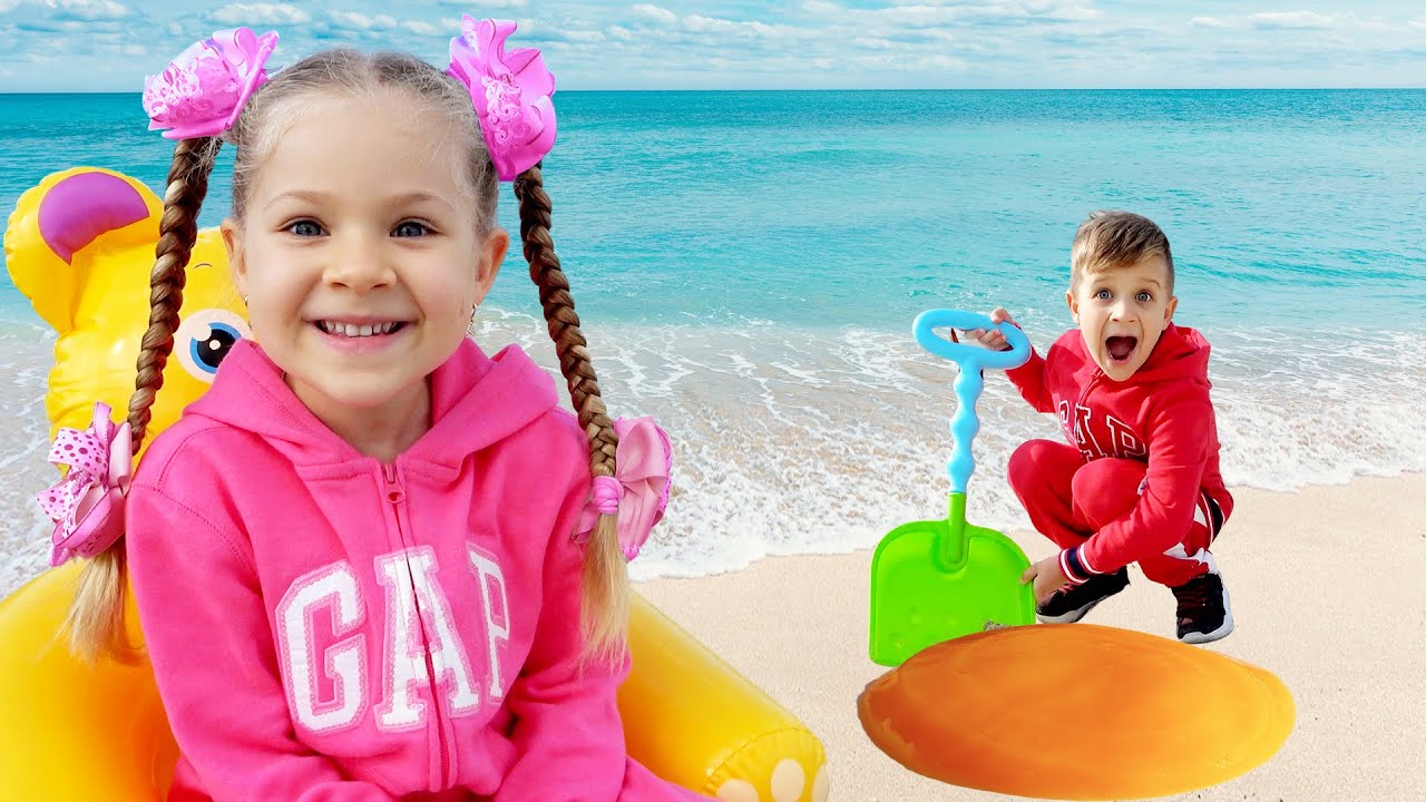 Diana i Roma znajdują slime’a na plaży - YouTube