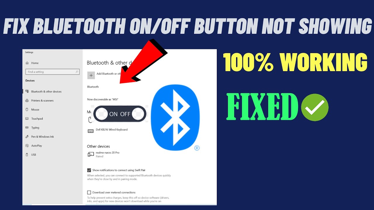 (SOLVED) Bluetooth On/Off Button not showing | easy fix | 2023 - YouTube