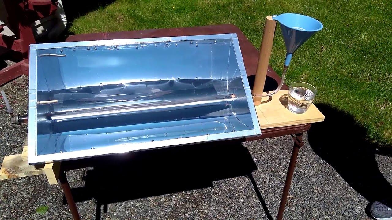 Solar water purification with a parabolic trough reflector. - YouTube