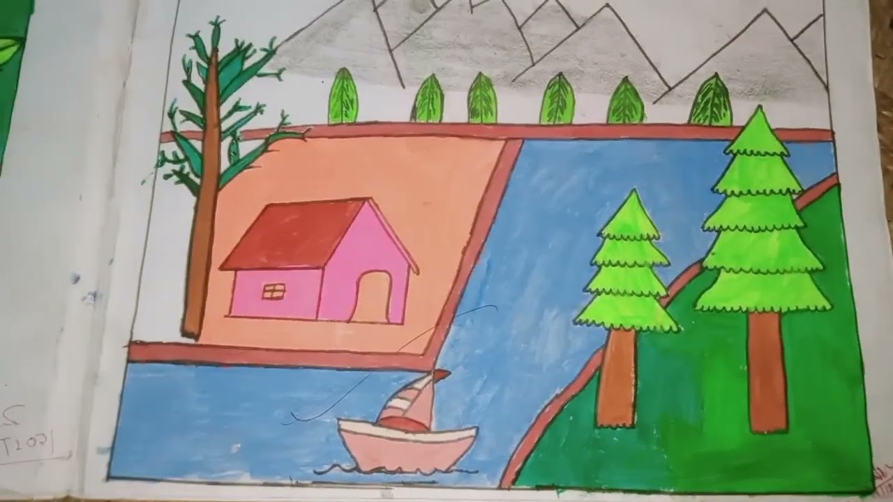 how to draw prakritik drishya simple drawing #drawing #shorts # ...